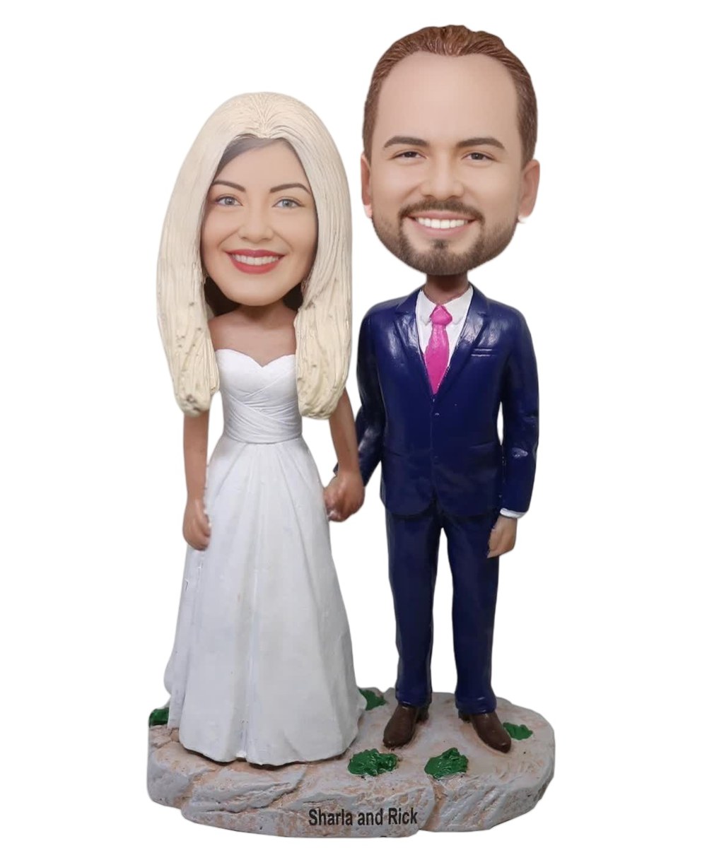 Custom Wedding Toppers Figurines Hand In Hand Couple On Rock Base [QT36 ...